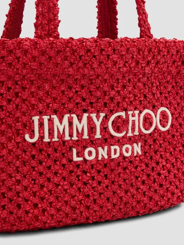 JIMMY CHOO Riviera Capsule Mini Logo-embroidered Raffia Beach Tote Bag