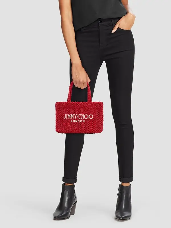 JIMMY CHOO Riviera Capsule Mini Logo-embroidered Raffia Beach Tote Bag