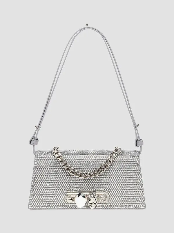 Alexander McQueen Mini Jeweled Leather Shoulder Bag - Lead