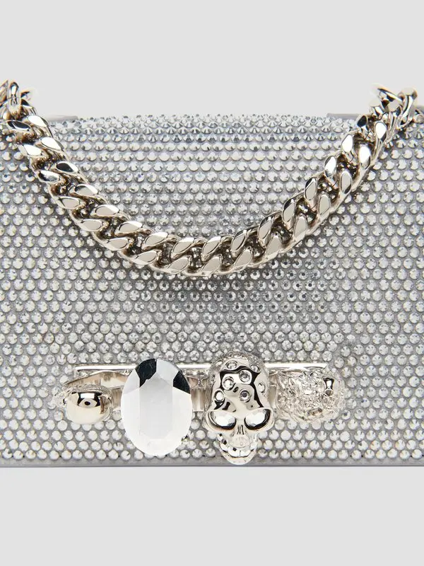 Alexander McQueen Mini Jeweled Leather Shoulder Bag - Lead