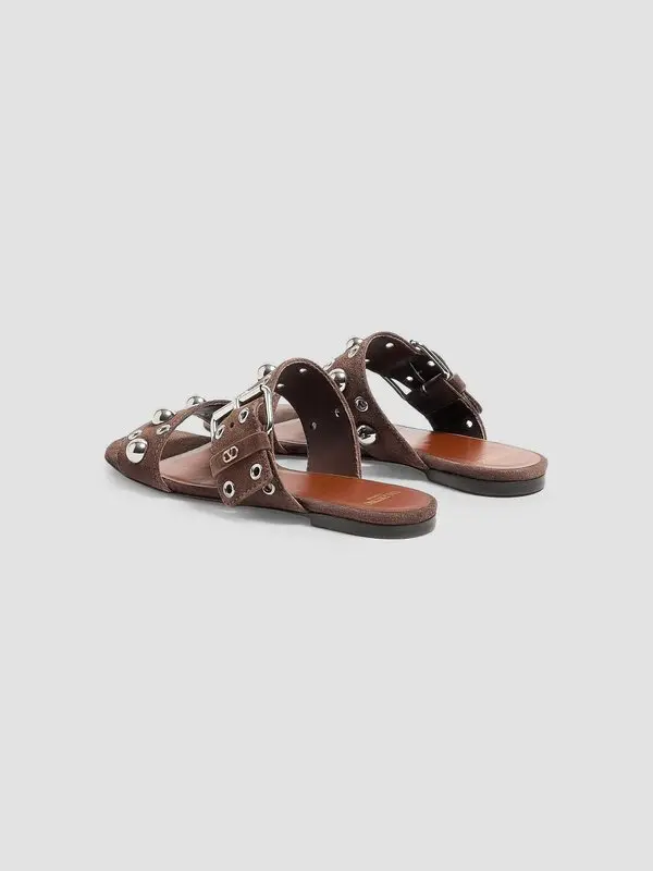 Valentino Garavani Nellcôte Crust Leather Slide Sandals - Brown