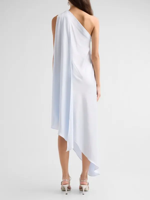 Lapointe Satin One-shoulder Midi-dress - Cloud