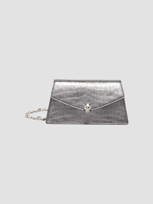 Alexander McQueen Skull Mini Crocodile-embossed Metallic Leather Shoulder Bag