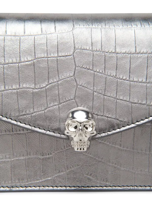 Alexander McQueen Skull Mini Crocodile-embossed Metallic Leather Shoulder Bag
