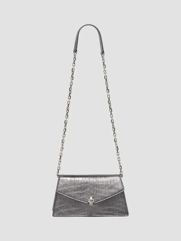 Alexander McQueen Skull Mini Crocodile-embossed Metallic Leather Shoulder Bag