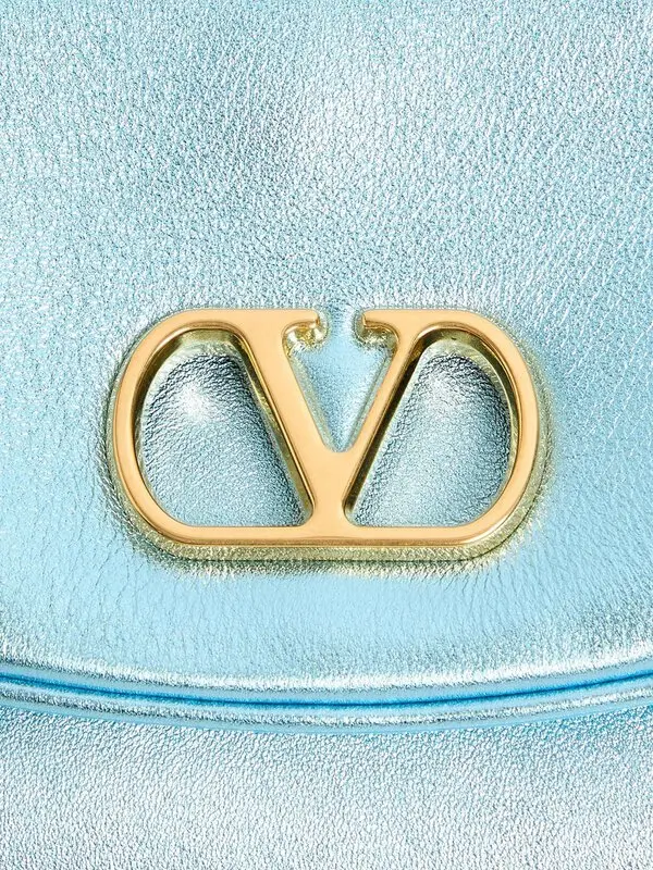 Valentino Garavani Devain Small Shoulder Bag In Laminated Nappa Leather - Azure