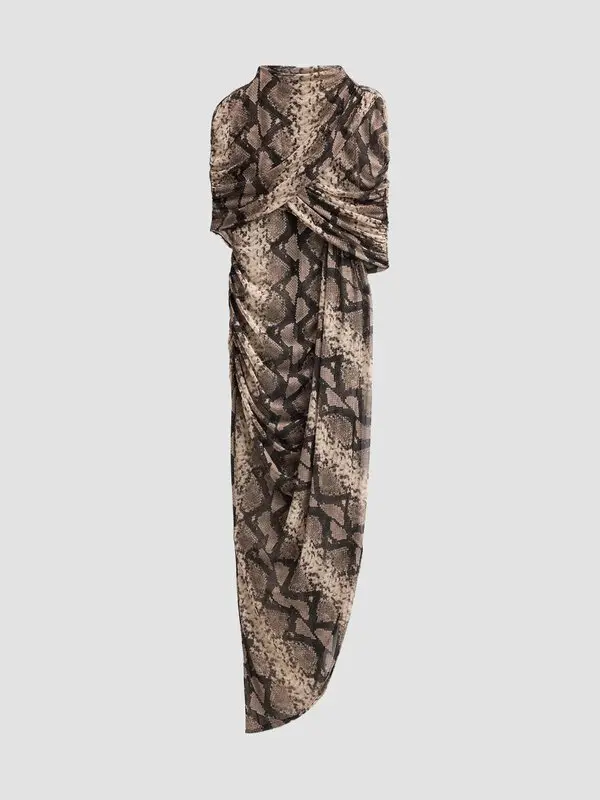 Lapointe Snakeskin Print Draped Maxi Dress