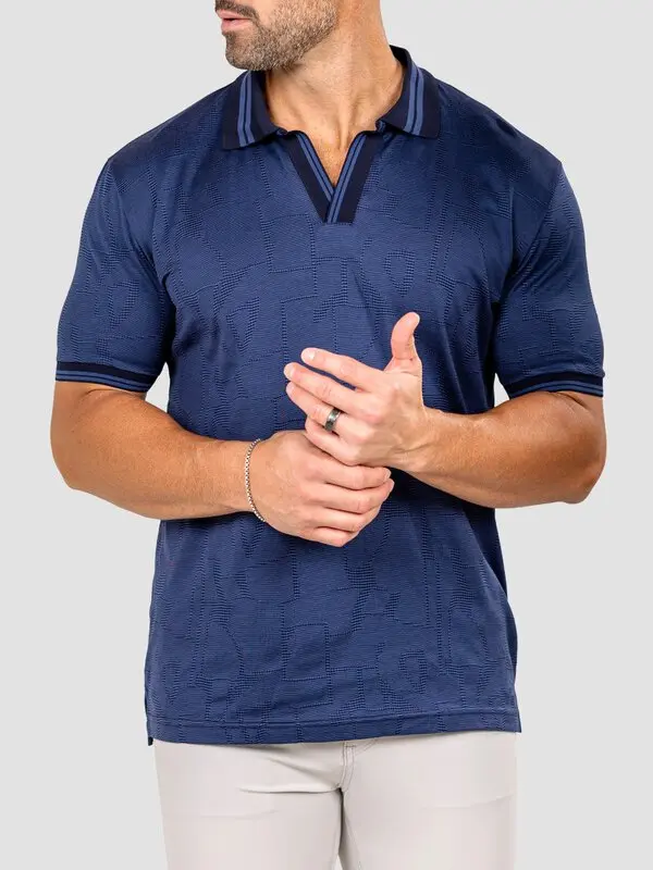 MACEOO Knit Polo Shirt - Blue