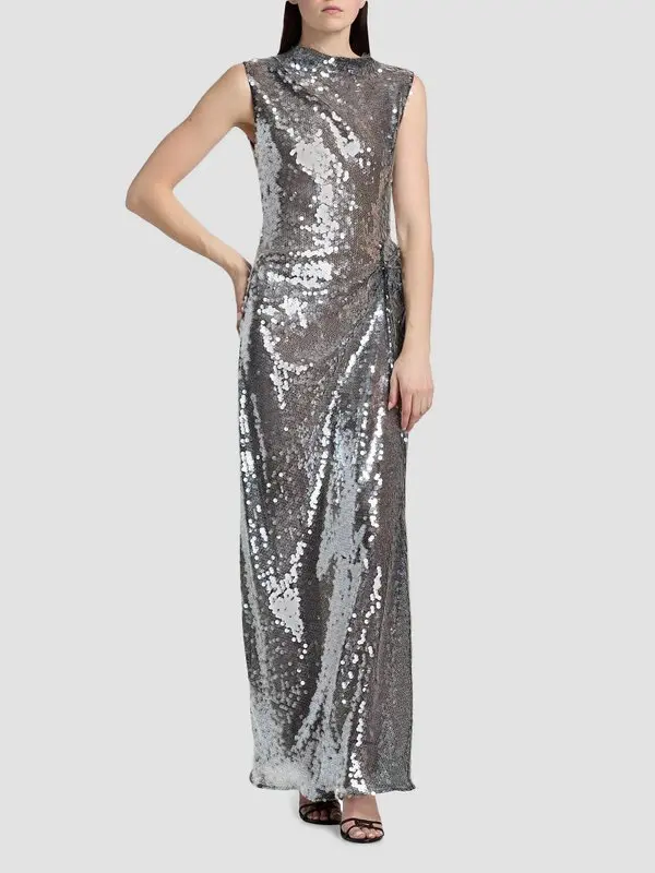 Lapointe Sequined Draped Column Gown