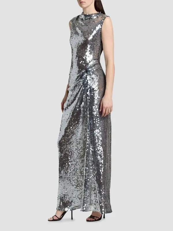 Lapointe Sequined Draped Column Gown