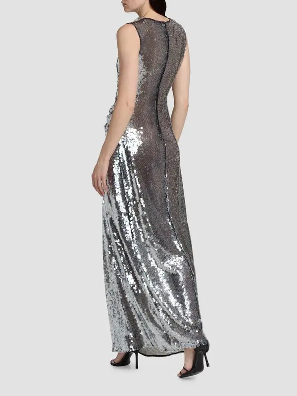Lapointe Sequined Draped Column Gown