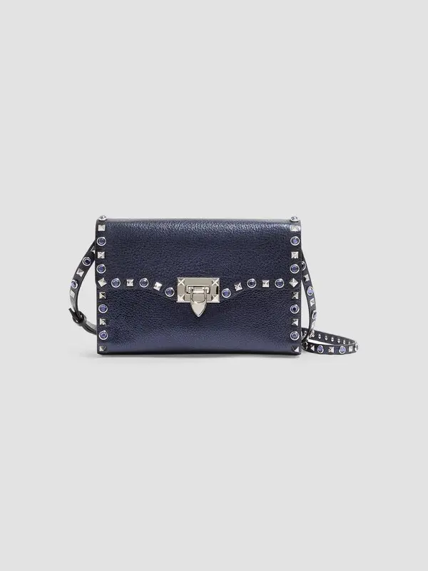 Valentino Garavani Rockstud Small Crossbody Bag In Laminated Calfskin - Navy
