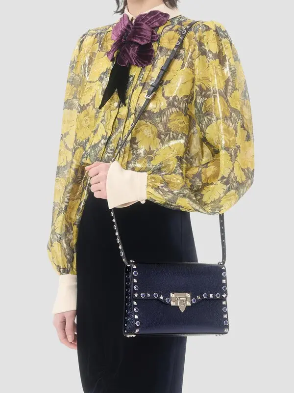 Valentino Garavani Rockstud Small Crossbody Bag In Laminated Calfskin