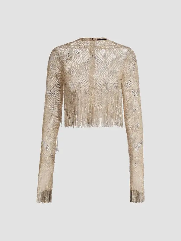 Lapointe Geometric Crystal Fringe Crop Top
