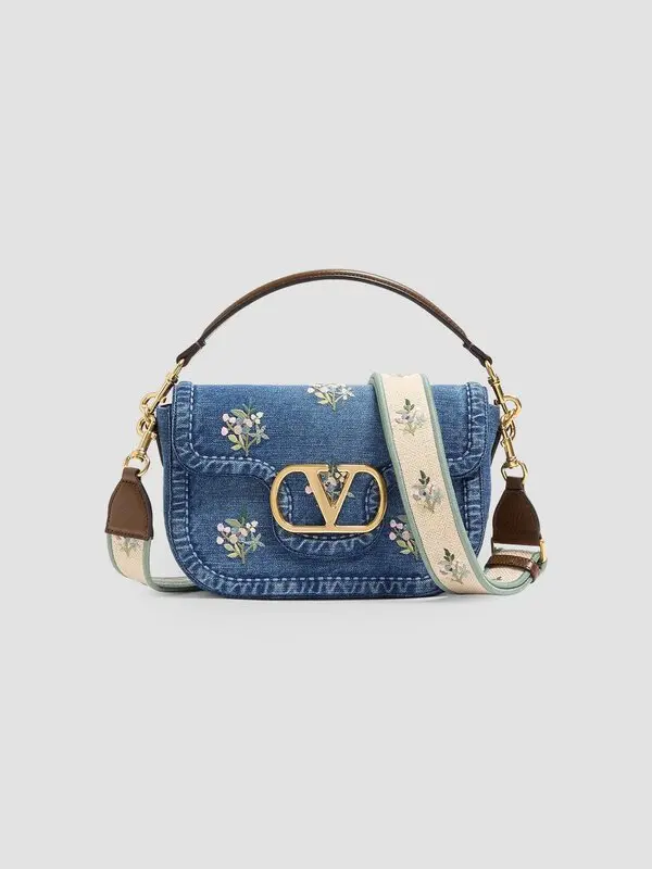 Valentino Garavani Alltime Medium Embroidered Shoulder Bag - Denim