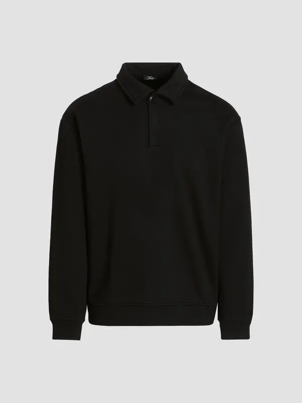SAKS FIFTH AVENUE Foundation Johnny-collar Fleece Polo Shirt - Black