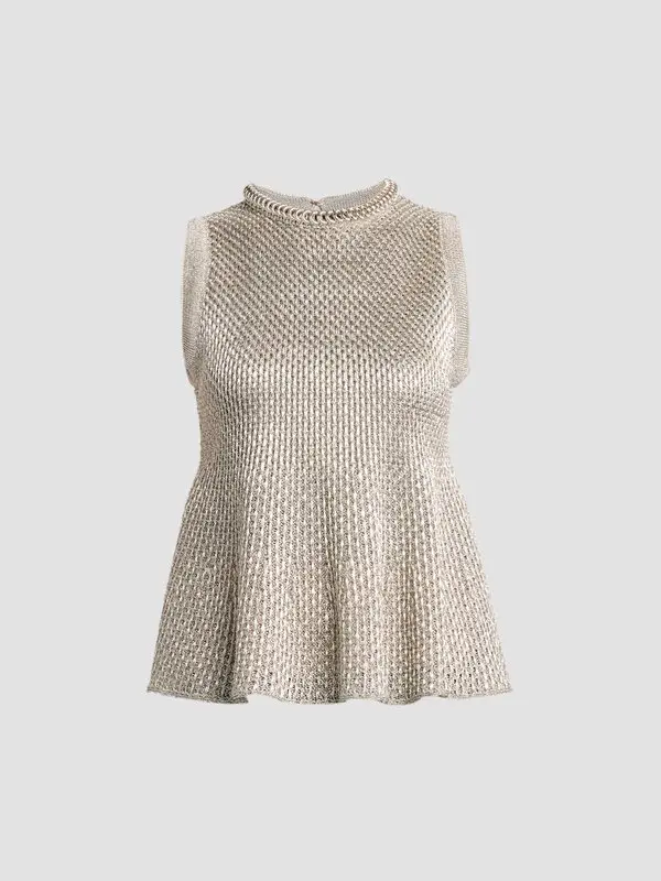 Alexander McQueen Woven Metallic Peplum Top - Silver