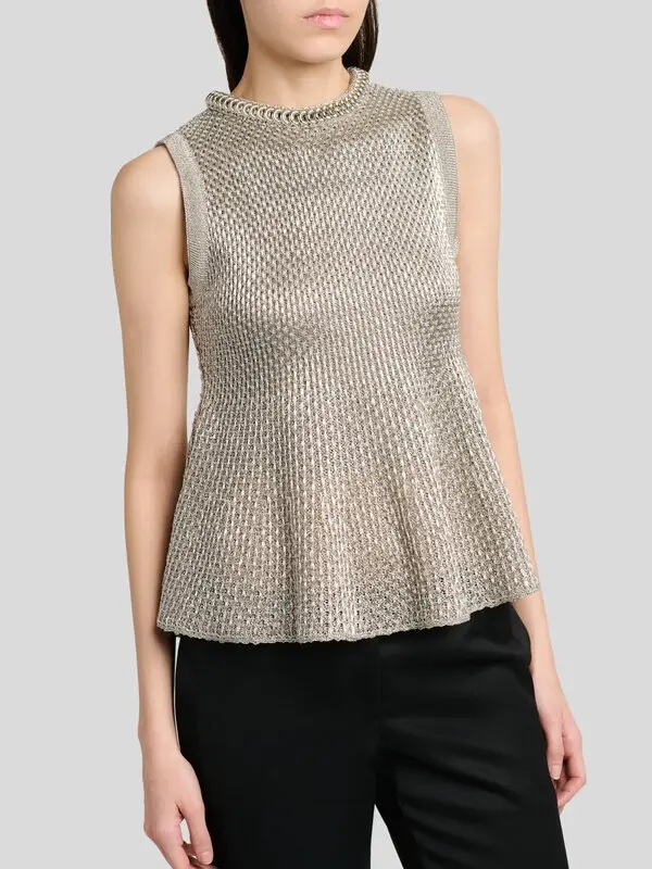 Alexander McQueen Woven Metallic Peplum Top - Silver