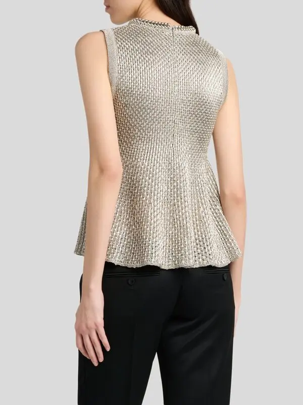 Alexander McQueen Woven Metallic Peplum Top - Silver