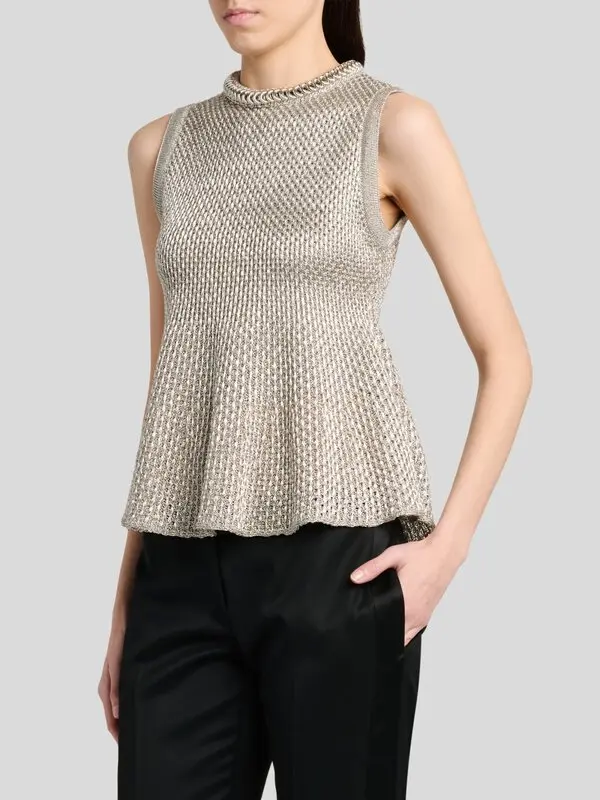 Alexander McQueen Woven Metallic Peplum Top - Silver