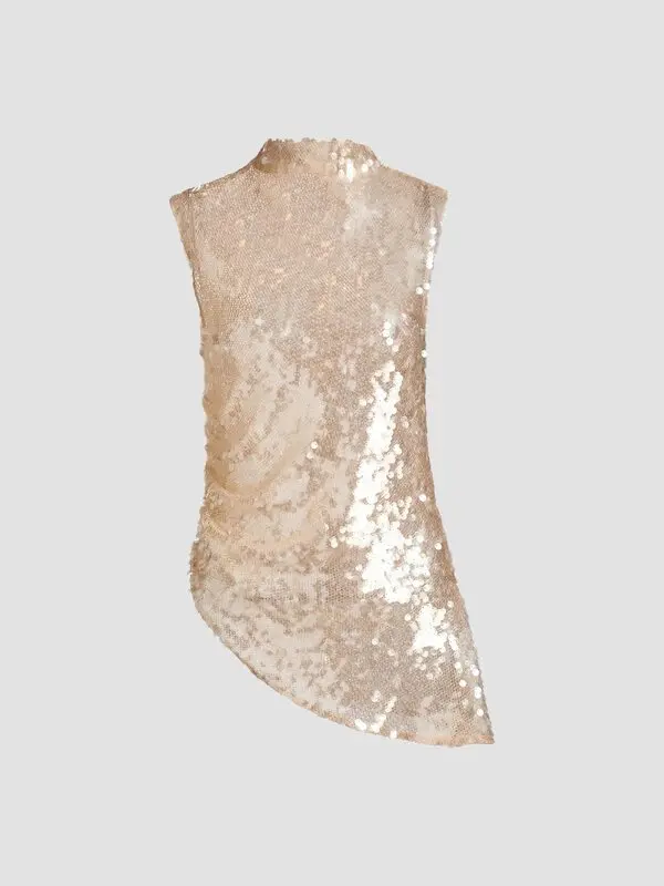 Lapointe Sequined Mock Turtleneck Asymmetric Top