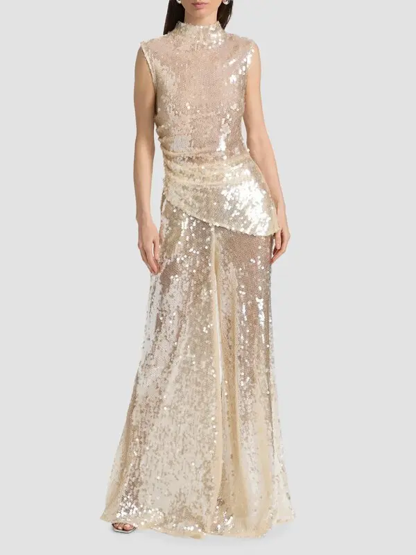 Lapointe Sequined Mock Turtleneck Asymmetric Top