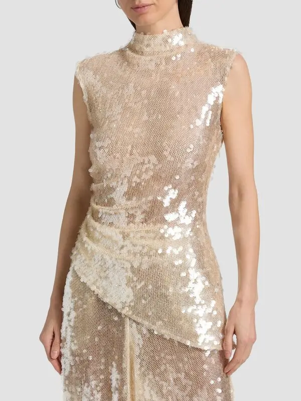 Lapointe Sequined Mock Turtleneck Asymmetric Top