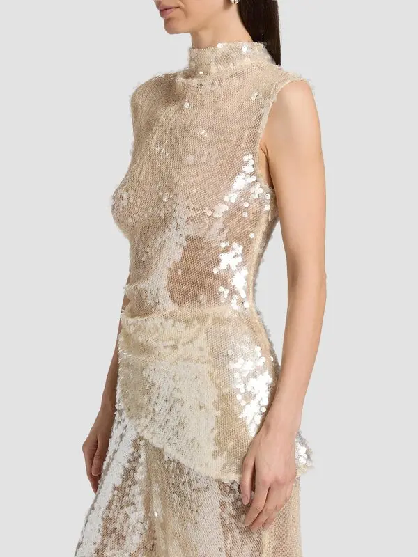 Lapointe Sequined Mock Turtleneck Asymmetric Top