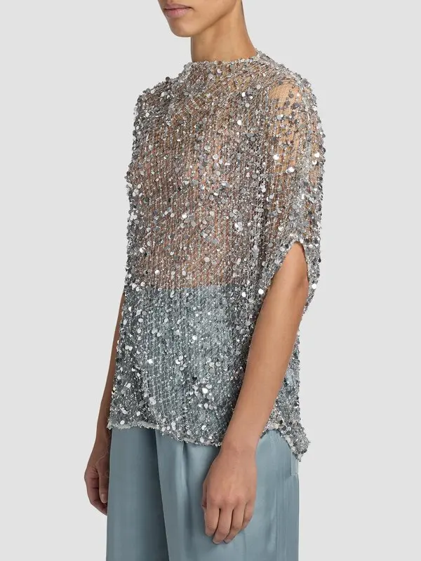 Lapointe Sequined Net Mesh Cape Top