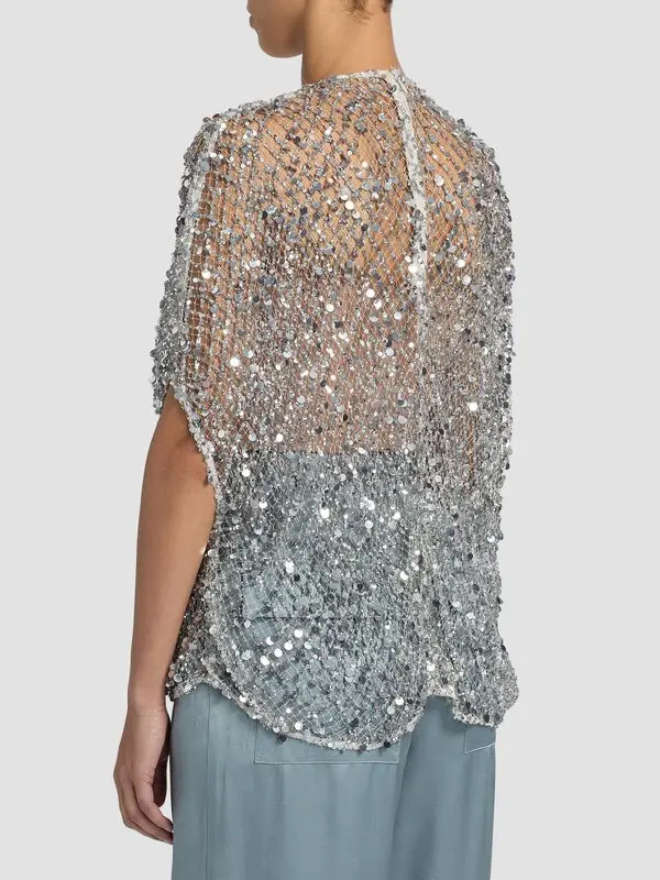 Lapointe Sequined Net Mesh Cape Top
