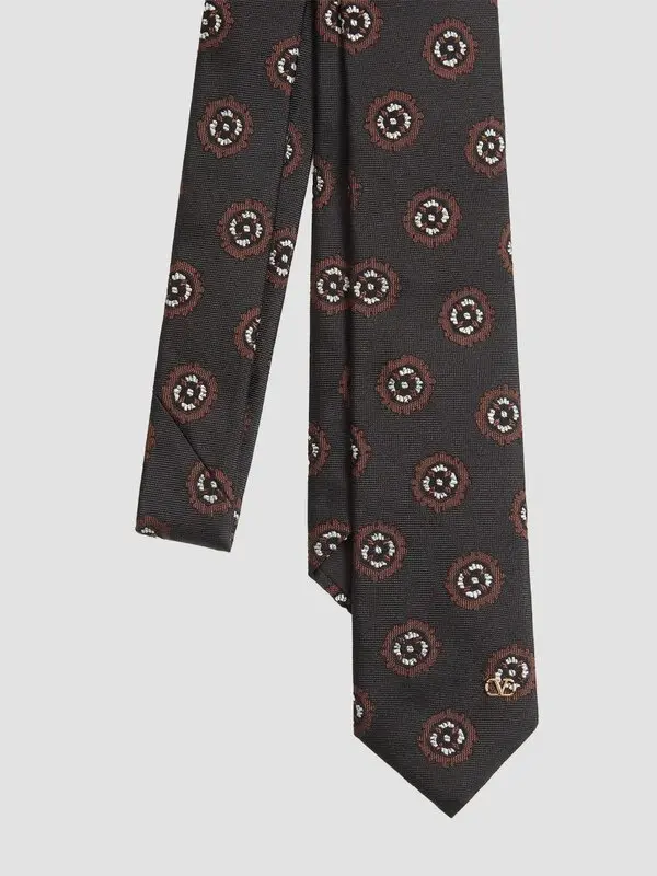 Valentino Garavani Valentie Silk Jacquard Tie With Geometric Pattern - Black Multi