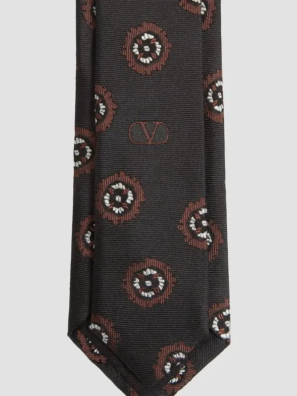 Valentino Garavani Valentie Silk Jacquard Tie With Geometric Pattern - Black Multi
