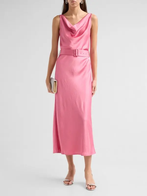 Lapointe Belted Lightweight Satin Midi Dress