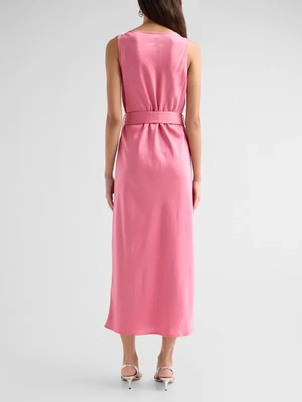 Lapointe Belted Lightweight Satin Midi Dress