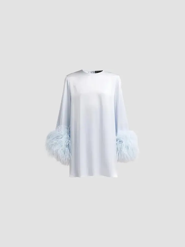 Lapointe Satin Feather-cuff Shift Mini Dress
