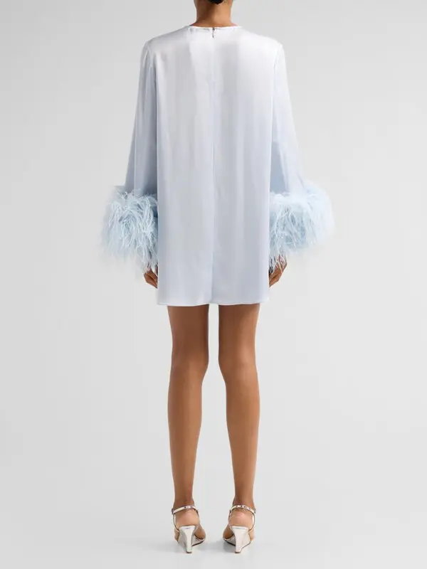 Lapointe Satin Feather-cuff Shift Mini Dress