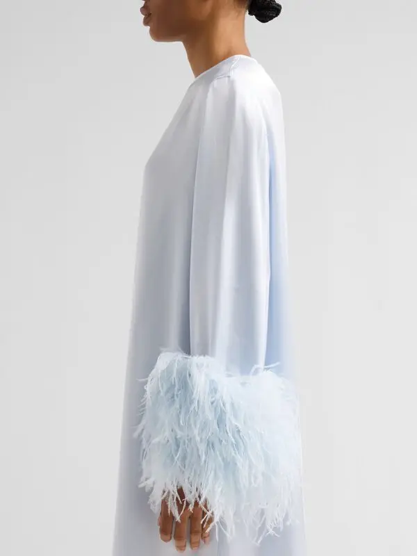 Lapointe Satin Feather-cuff Shift Mini Dress