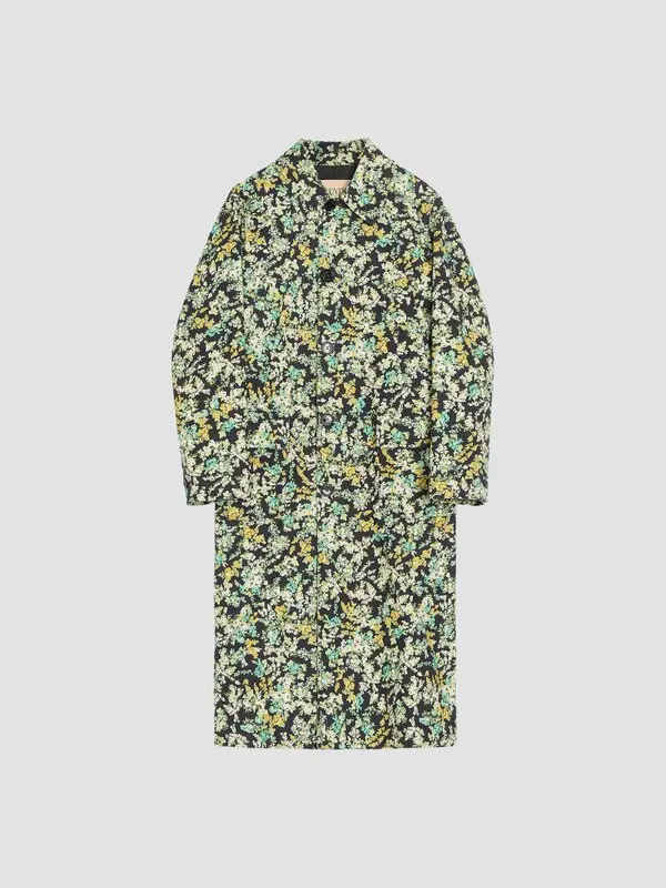 Valentino Garavani Single-breasted Coat In Cotton Drill With Papier Floral Print