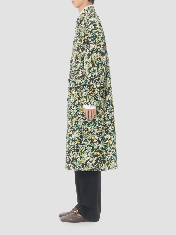 Valentino Garavani Single-breasted Coat In Cotton Drill With Papier Floral Print