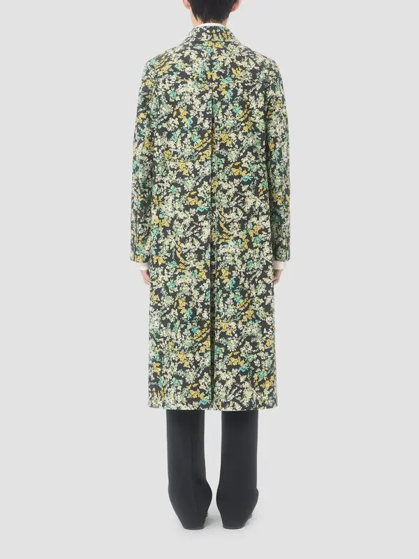 Valentino Garavani Single-breasted Coat In Cotton Drill With Papier Floral Print