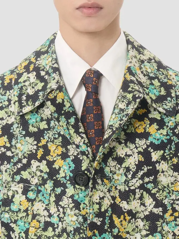 Valentino Garavani Single-breasted Coat In Cotton Drill With Papier Floral Print