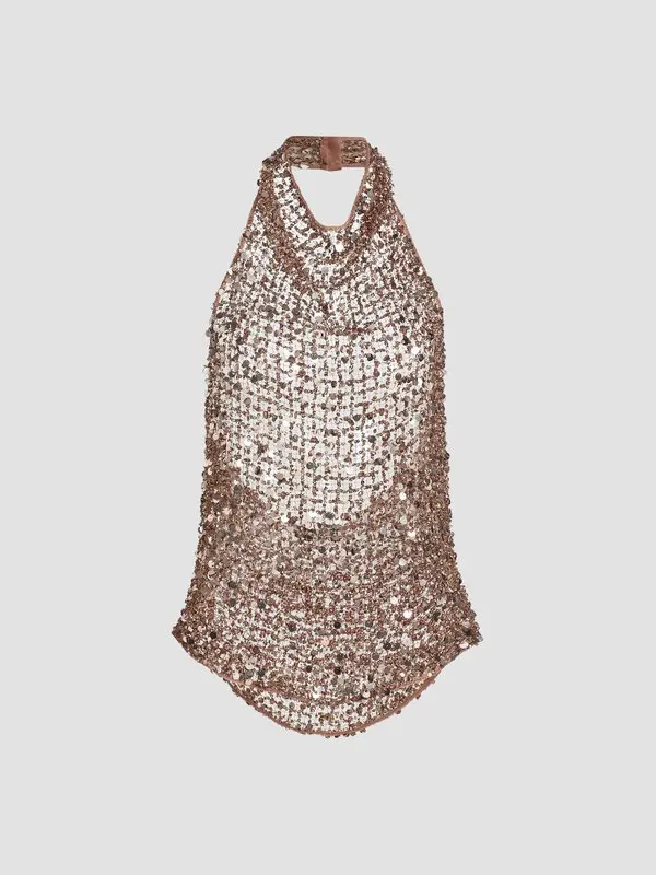 Lapointe Sequined Net Mesh Halter Top