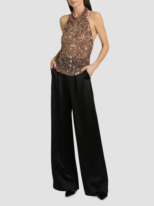 Lapointe Sequined Net Mesh Halter Top