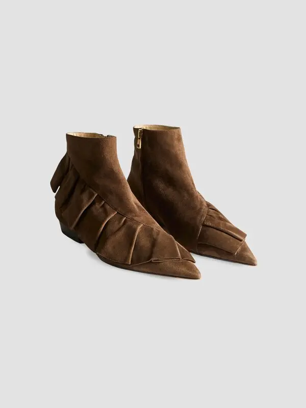 JW Anderson 25mm Ruffled Suede Ankle Boots - Brown