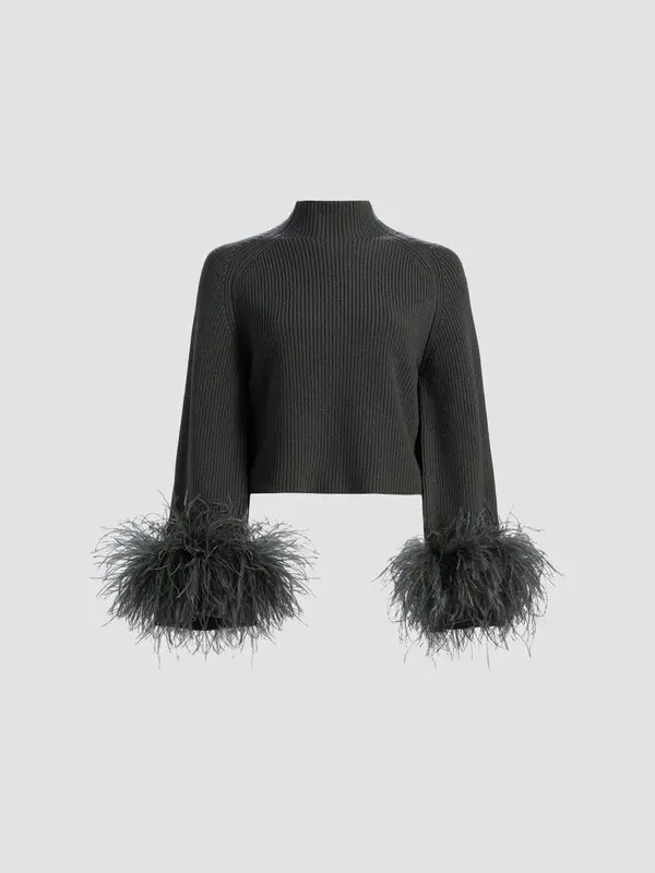 Lapointe Feather-cuff Mock Turtleneck Wool Sweater