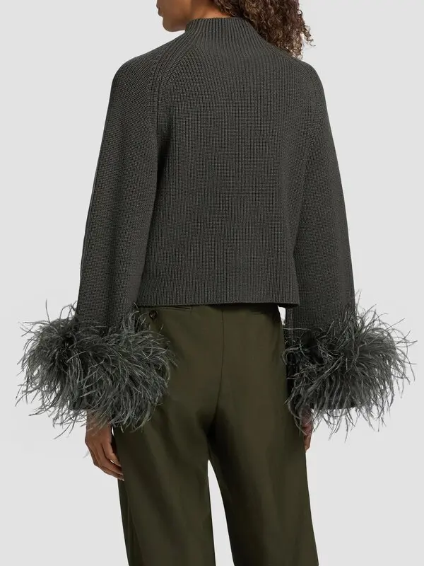 Lapointe Feather-cuff Mock Turtleneck Wool Sweater