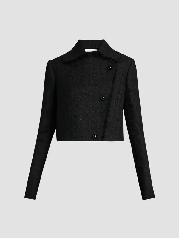 Alexander McQueen Crop Wool-mohair Tweed Jacket - Black