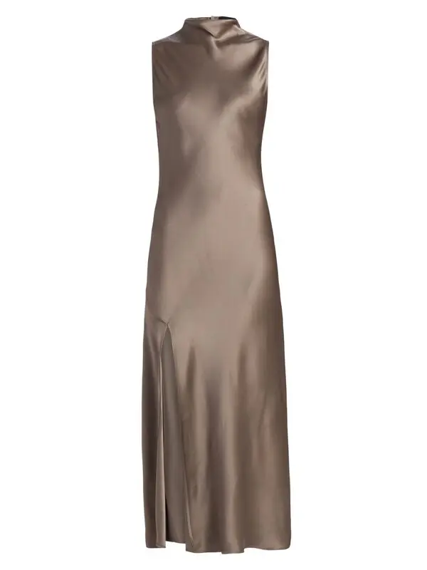 Lapointe Mock Turtleneck Satin A-line Maxi Dress