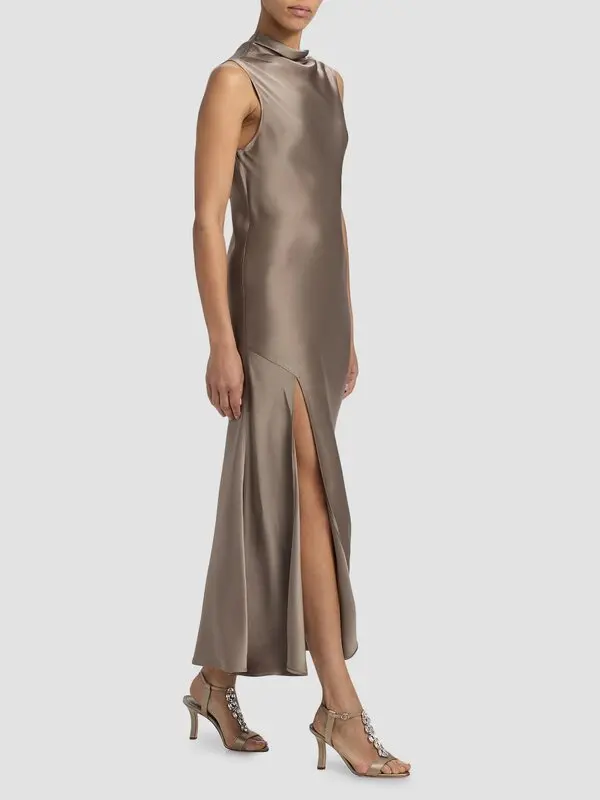 Lapointe Mock Turtleneck Satin A-line Maxi Dress