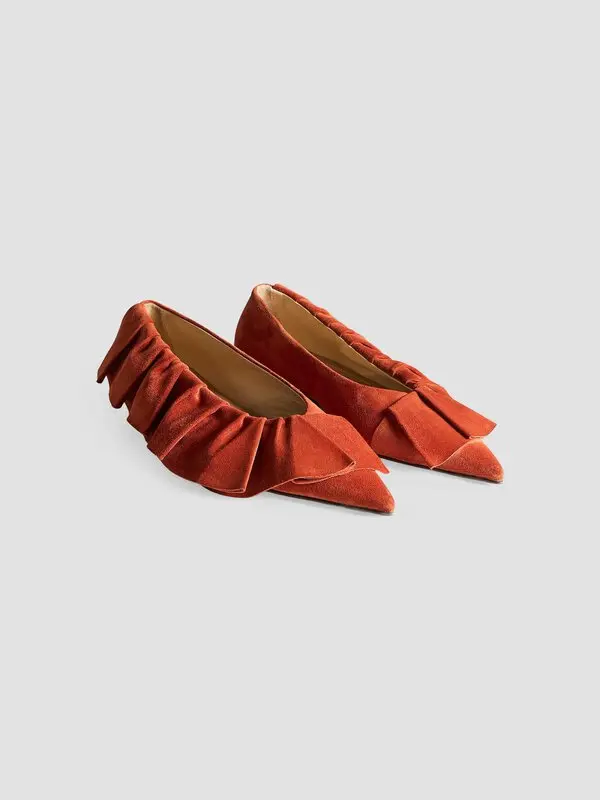 JW Anderson 25mm Ruffled Suede Ballerina Flats - Rust